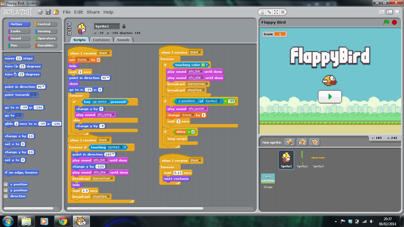 สร้างเกมนกน้อยเหินเวหา (Flappy Bird) ด้วย Scratch 1 - ครูชัชดอทคอม